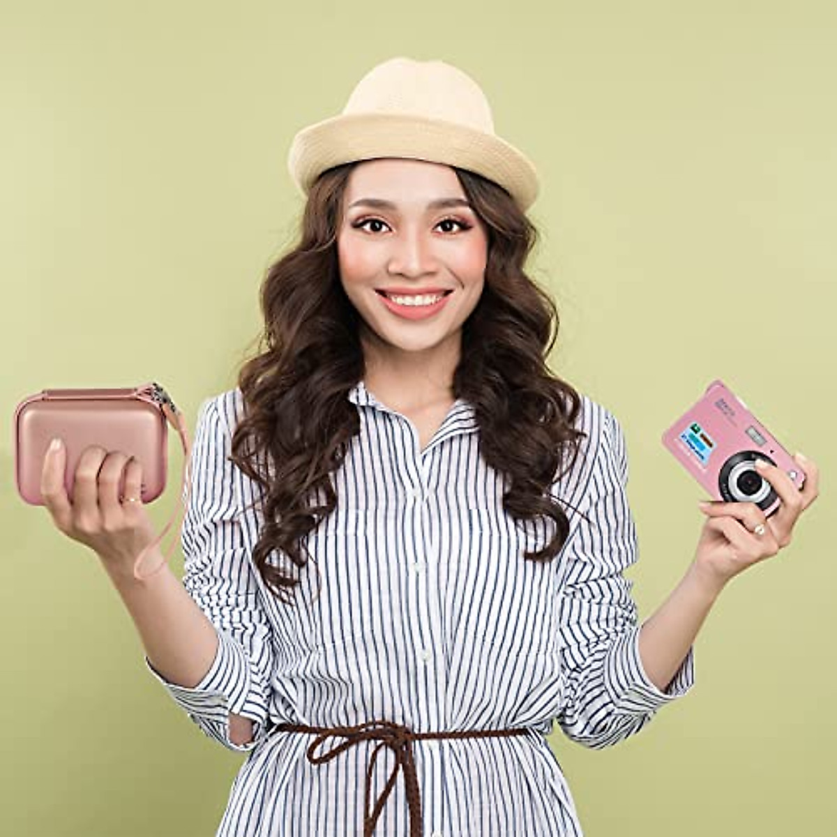 Carrying & Protective Case for Digital Camera, AbergBest 21 Mega Pixels 2.7" LCD Rechargeable HD/Kodak Pixpro/Canon PowerShot ELPH 180/190 / Sony DSCW800 / DSCW830 Cameras for Travel - Rose Gold