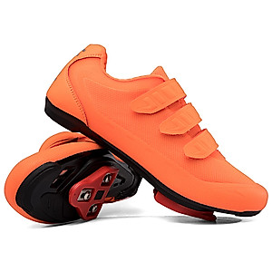 Mens Womens Indoor Cycling Shoes Compatible with Peloton Bike Shoes Cycling Shoes with Delta Cleats Clip Outdoor Pedal SPD Road Bike Shoes,Orange