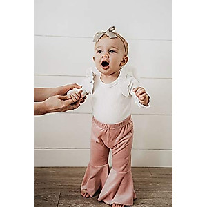 GOOCHEER Kids Toddler Little Baby Girl Fall Winter Velvet Bell Bottom Flare Pants Ruffle Leggings Trousers (Velvet-Pink, 6-12Months)