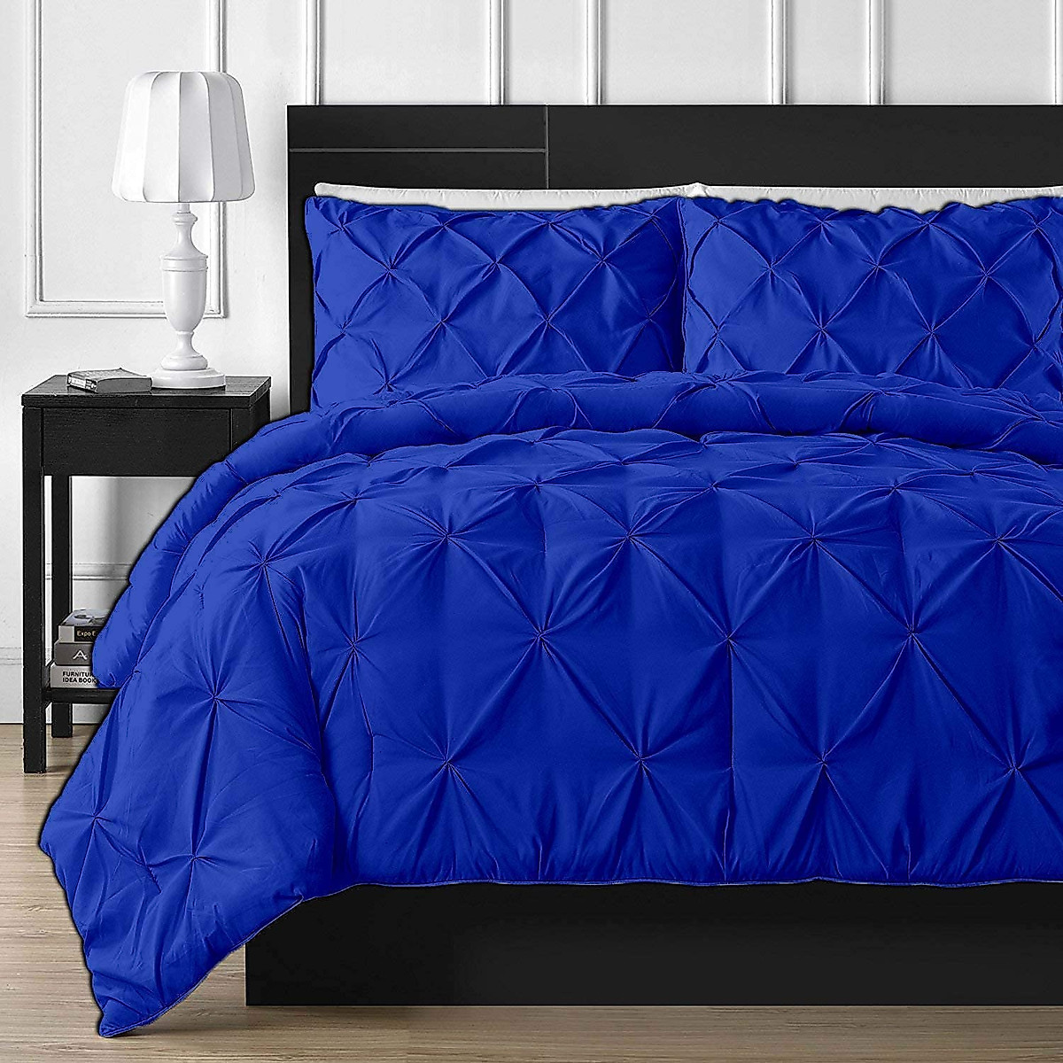 Xtream Fabric Pinch Pleated Duvet Cover Set Royal Blue 3 Pieces Duvet Covers Full/Queen Size Cotton 800 TC (1 Duvet Cover with Zipper Closure & 2 Pillow Cover)