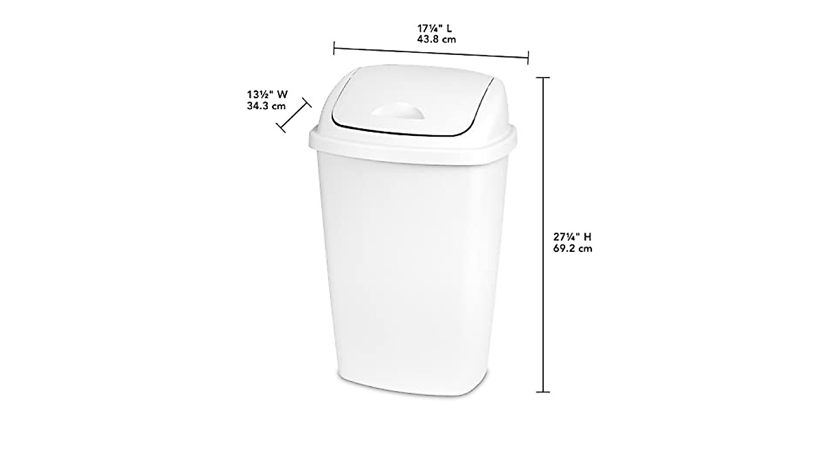 Sterilite 10888004 13.2 Gallon/50 Liter SwingTop Wastebasket, White, 4 ...