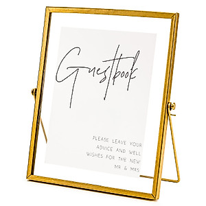 Calculs Gold Floating Picture Frames Sign Holder Guestbook Alternative, Metal Glass Photo Display Stand Menu Holder 8x10inches for Wedding Party Table Sign