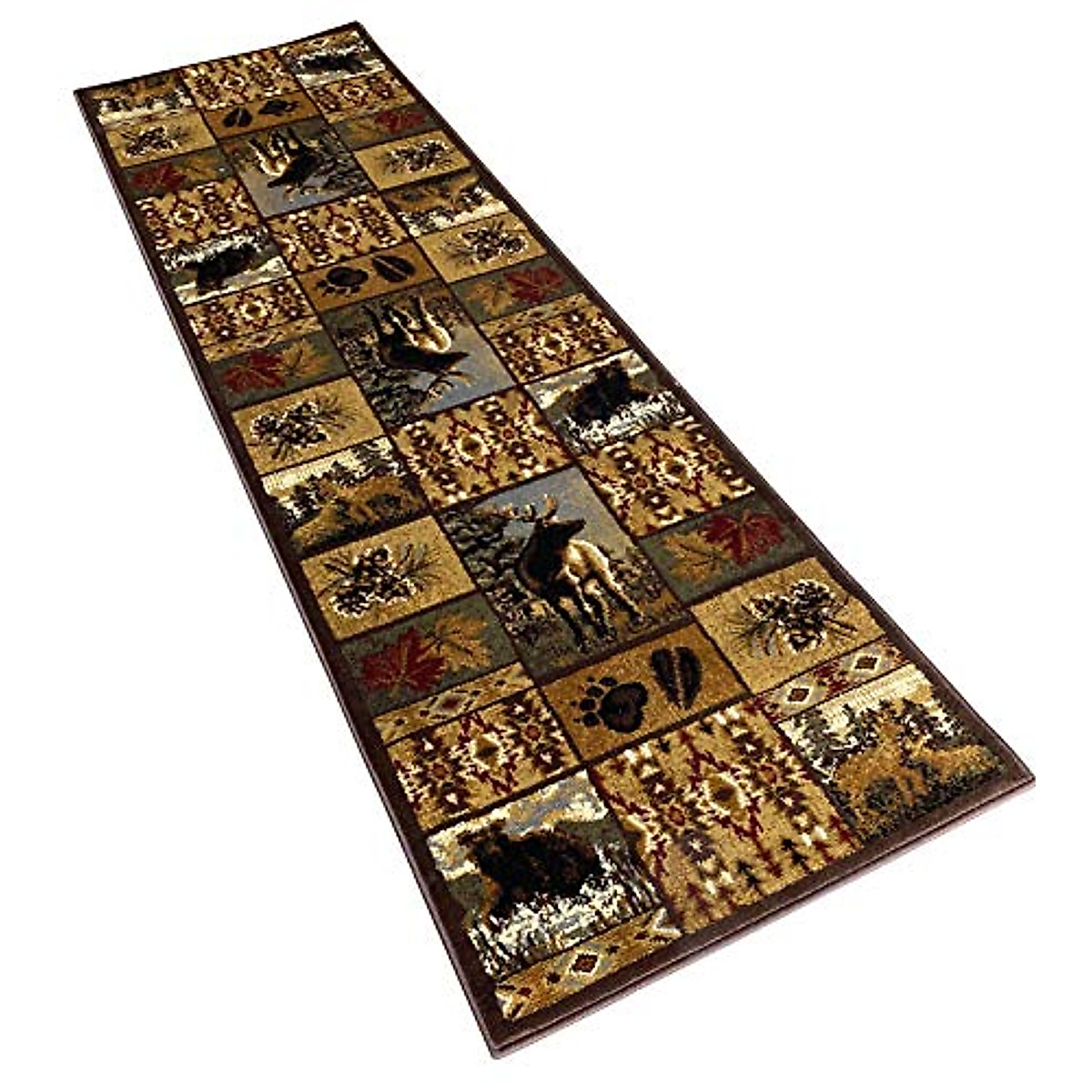 Cabin Style Distressed Antiquated Runner Area Rug Black Bear Elk Deer Wildlife Animal Country Hunting Southwest Wilderness Design 760 (2 Feet X 7 Feet)