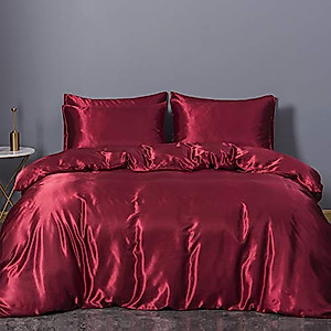 Sleepymoon Duvet Cover Set Silk Like Twin Full Queen King (Red, King) (Only Duvet Cover+ Pillow Sham. Comforter or Duvet Not Included)
