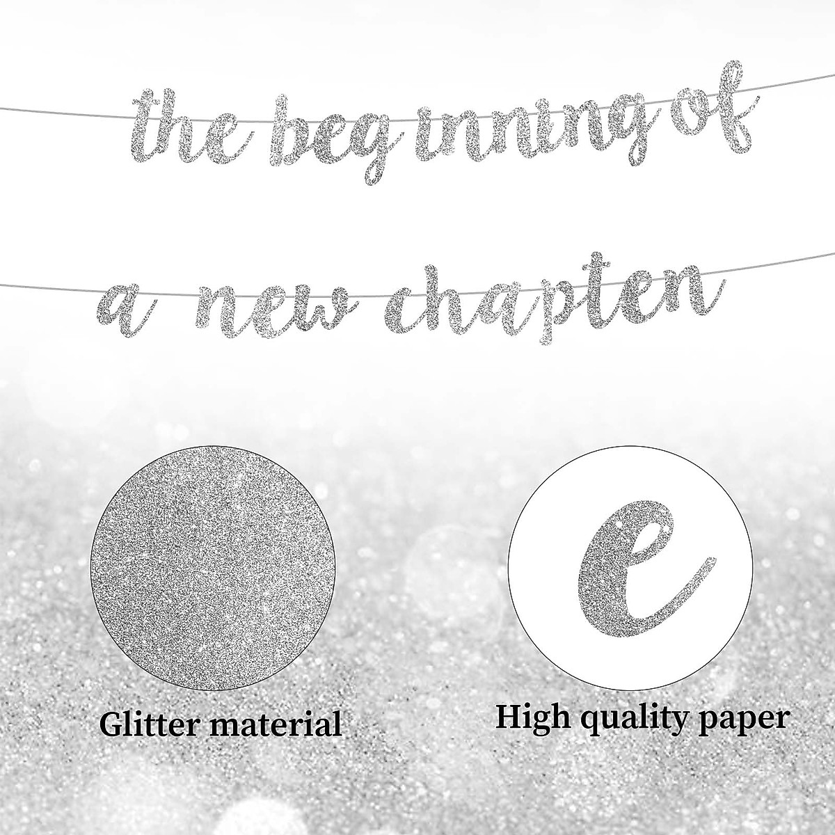 The Beginning of a New Chapter Banner Decorations, Farewell Party Decorations, Graduation Banner Glitter Silver, Farewell Banner for Housewarming, Retirement, Graduation, Moving