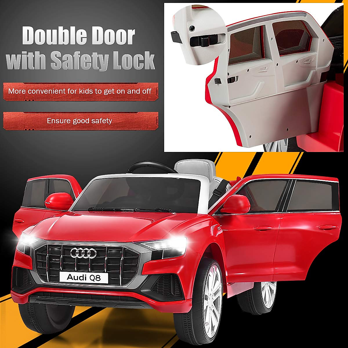 Costzon Ride on Car, Licensed Audi Q8, 12V Battery Powered Electric Vehicle w/2 Motors, Remote Control, LED Lights, MP3, Horn, Music, Spring Suspension, Kids Ride on Toys for Boys & Girls (Red)