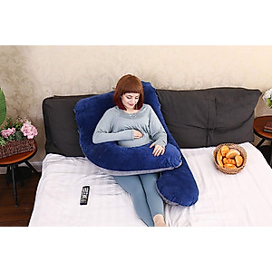 MOON PINE U Shaped Pregnancy Pillow, Maternity Full Body Pillow for Back, Legs and Belly Support, Sleeping Pillow for Pregnant Women and Side Sleepers with Removable Cover (Blue Grey)
