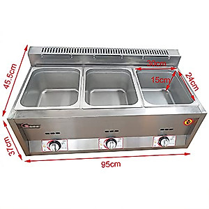 6L Commercial Gas Deep Fryer 3-Pan Countertop Stainless Steel Food Warmer Heater Restaurant Home Kitchen Adjustable Temp Steamer Cooking Heating Pot Tank, Silver