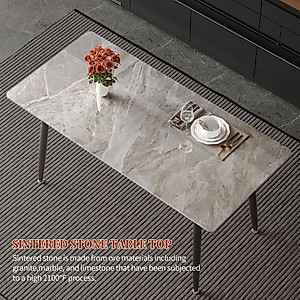 ZL ZELing Dining Table with Marble Sintered Stone Table Top and Metal Legs, Gray 55" Rectangular Kitchen Table, Dinner Table for Dining Room