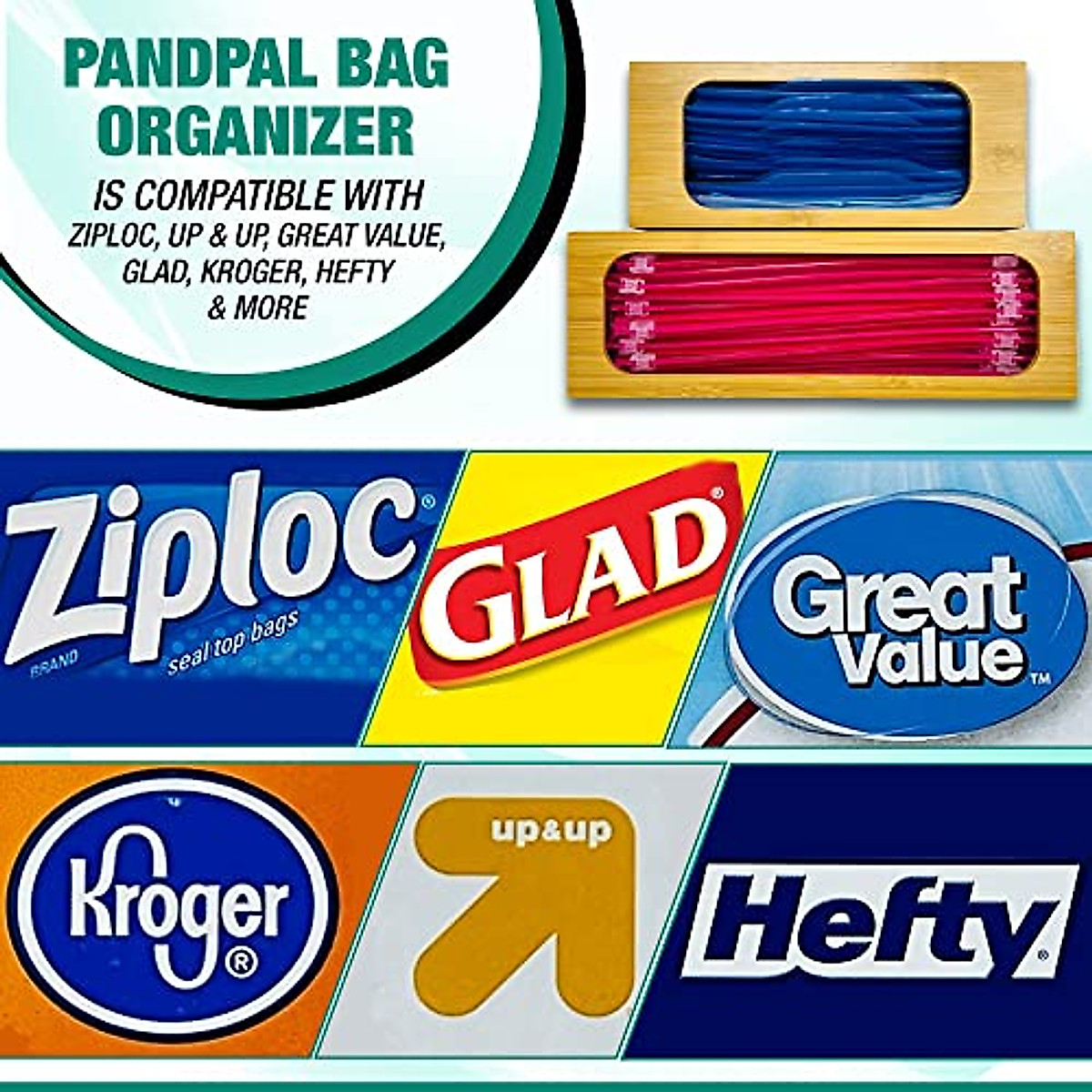 PandPal Food Storage Bag Holder, Compatible with Ziploc, Ziplock, Up & Up, Hefty, Glad, Kroger, Great Value & More, Food Bag Organizer Compatible with Gallon, Quart, Sandwich, Snack Bag Sizes, (2 Boxes)