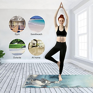 GOODOLD Christmas Snowman Yoga Mat, 71 x 26 Inch Non-slip Yoga Mats Folding Travel Exercise Mat Indoor Outdoor Gym Pilates with Storage Bag for Women Men