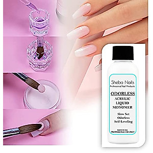 SHEBA NAILS Odorless Acrylic Liquid Monomer - 2oz - Acrylic Nails DIY Nail Extension Perfect For Cosmetology Students To Practice Or Take State Board Exam - Tamper Proof/Evident Seal