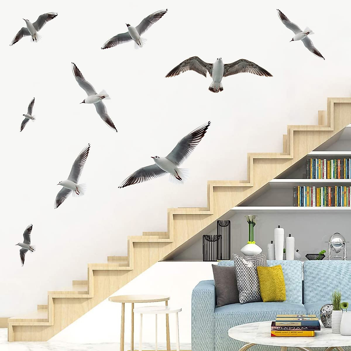 MEFOSS 3D Seagull Wall Decals Peel and Stick DIY Flying Sea Birds Wall Decor Vinyl Stickers for Living Room Bedroom Kids Room Office Window Decorations