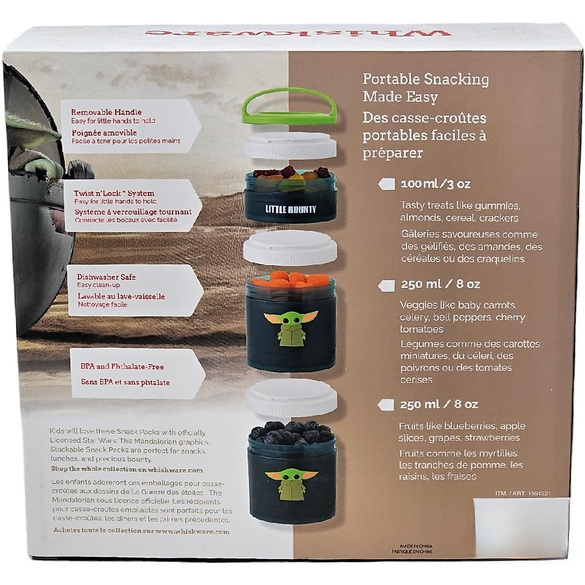 Whiskware - Stackable Snacking Containers, 3 Pack, The Mandalorian, Standard, Blue, 1591321