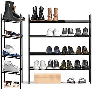 Simple Houseware 4-Tier Stakable Shoe Racks with Extendable Shelves, Black