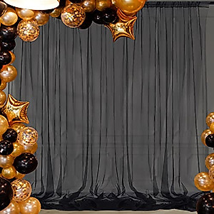 Black Sheer Backdrop Curtain for Parties, 10ft X 10ft Black Tulle Backdrop Curtain for Baby Shower Birthday Party Photo Shoot Decorations