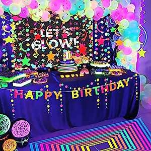 WILLBOND 115.484 Feet Neon Paper Garland Circle Dots Hanging Decorations Big and Small Circle Dots Banner for Neon Birthday Party Wedding Decoration Black Light Reactive Glow Party (8 Pieces)