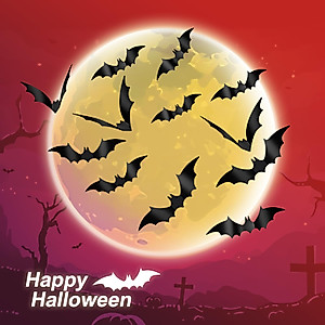 Halloween Decorations Bats Wall Stickers, 60 PCS Reusable 3D Black Halloween Bats Scary Stickers with Double-Sided Tape for Halloween Home Decor DIY Window Wall Indoor Outdoor Halloween Party Supplies