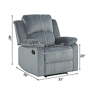 CANMOV Manual Recliner Chair, Soft Fabric Overstuffed Recliner Single Sofa Chair for Living Room, Heavy Duty and Safety Reclining Mechanism (Gray)