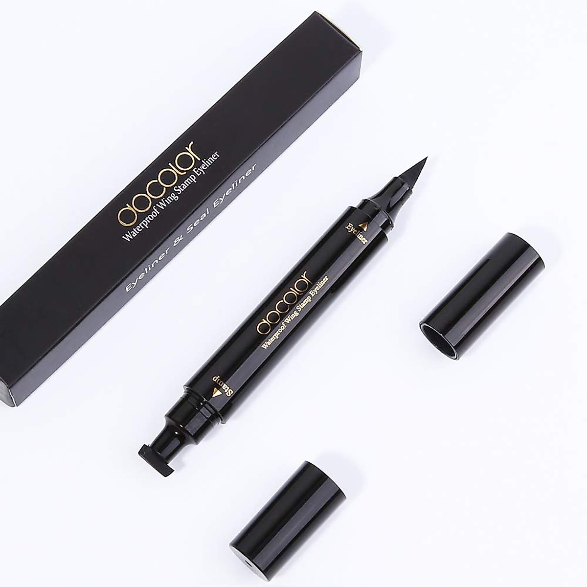docolor Eyeliner Stamp Double-sided Liquid Winged Eye Liner Pen Waterproof Smudgeproof Long Lasting Wing Original Eyeliner Pen(1PC,Black)