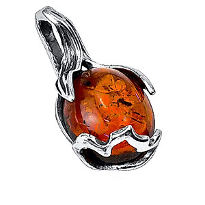 Ian and Valeri Co. Honey Amber Sterling Silver Oval Pendant