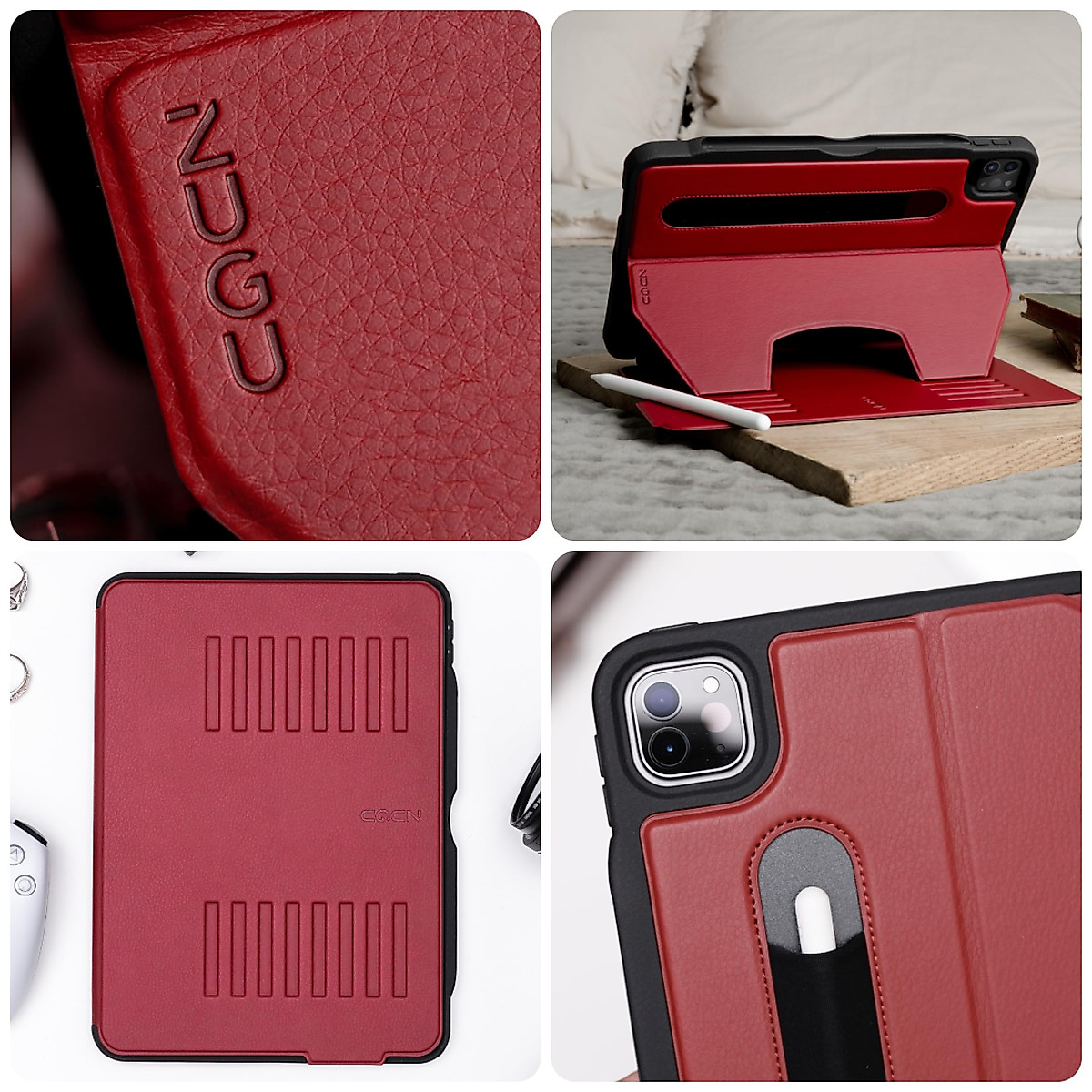 ZUGU Case iPad Pro 11 Inch Case 1st/2nd/3rd/4th Generation Case 2018/2020/2021/2022 | Slim Protective Case Wireless Apple Pencil Charging | Convenient Magnetic Stand & Sleep/Wake Cover | Cherry Red