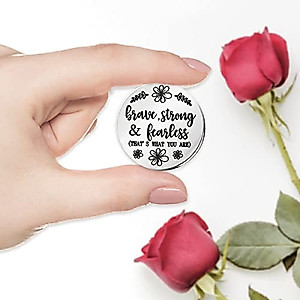 Brave Strong Frarless Motivational Pocket Hug Token Gift, Long Distance Relationship Keepsake Stainless Steel Double Sided Pocket Hug Token Gift for Friends Sisters BFF Daughter