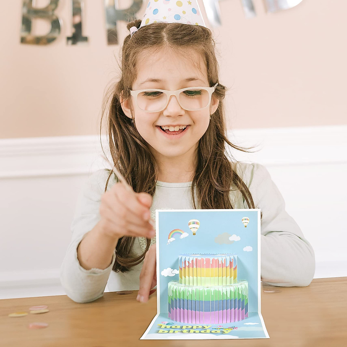 GREETING ART Rainbow Birthday Cake Birthday Pop Up Card, 6x6-3D Birthday Greeting Card, Pop Up Birthday Card for Mom, Happy Birthday Card for Kids, Celebration Cards