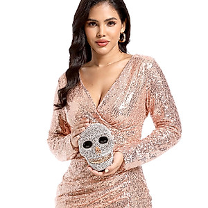 Boutique De FGG Golden Skull Crystal Clutch Purse Women Rhinestone Evening Handbags Party Prom Halloween Clutch Bag, Mini
