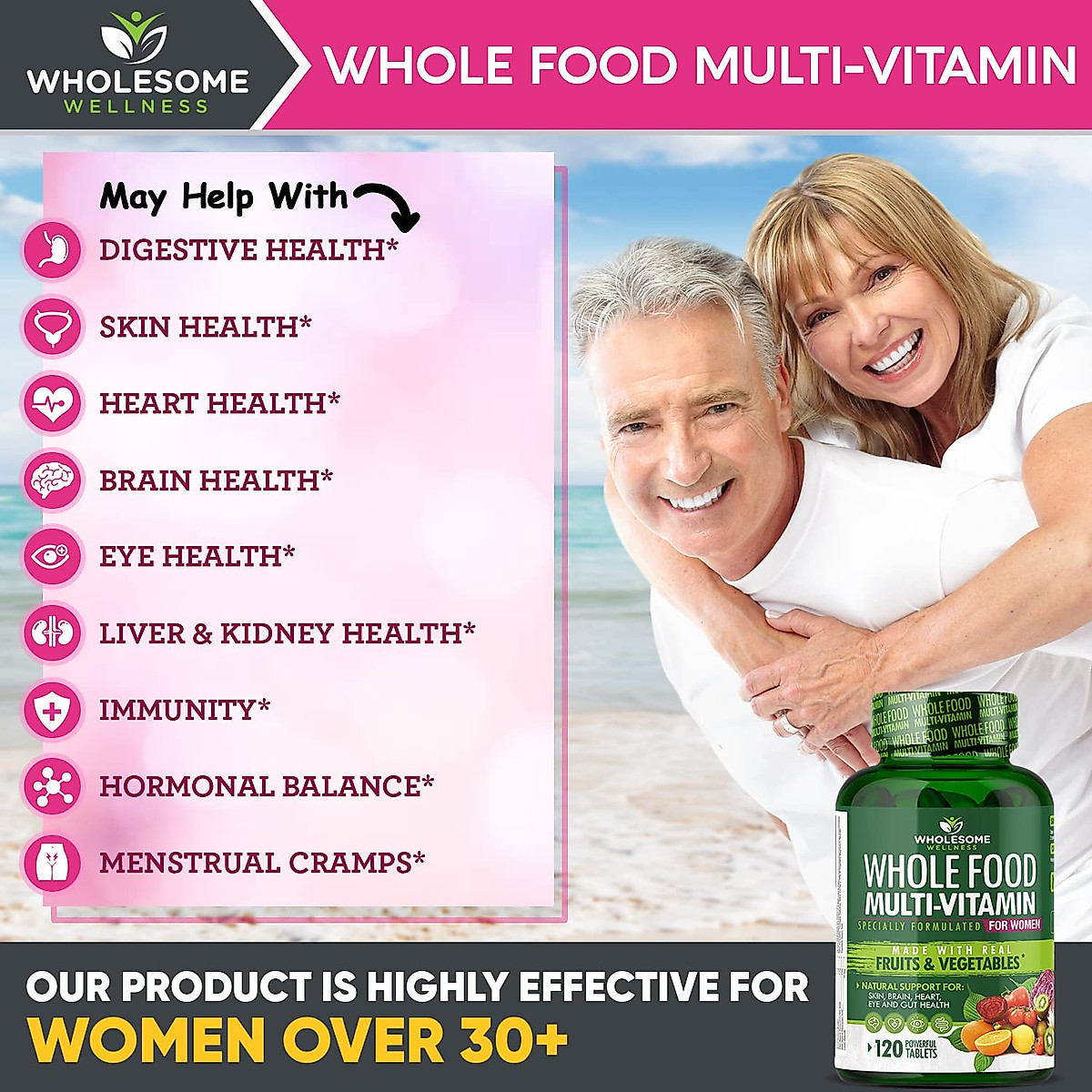 Whole Food Multivitamin for Women - Natural Multi Vitamins, Minerals, Organic Extracts - 120 Tablets