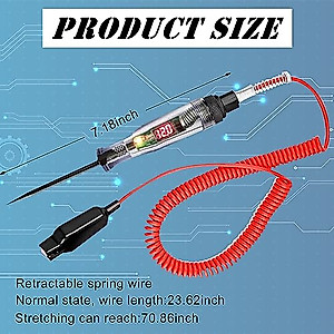 Hawyet 1 PC 6V/12V/24V Auto Bidirectional Voltage Tester, Car Test Light Digital LED Circuit Tester with Extended Spring Wire, DC Inductive Test Pen (Red #Clip)