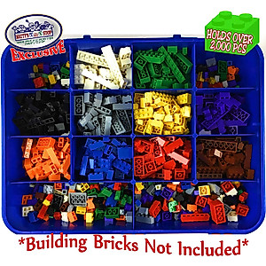 Matty's Toy Stop Brik-Kase 2.0 Travel, Building, Storage & Organizer Container Case with Building Plate Lid (Holds Approx 2000pcs) - Compatible With All Major Brands (Blue, Red & Gray)