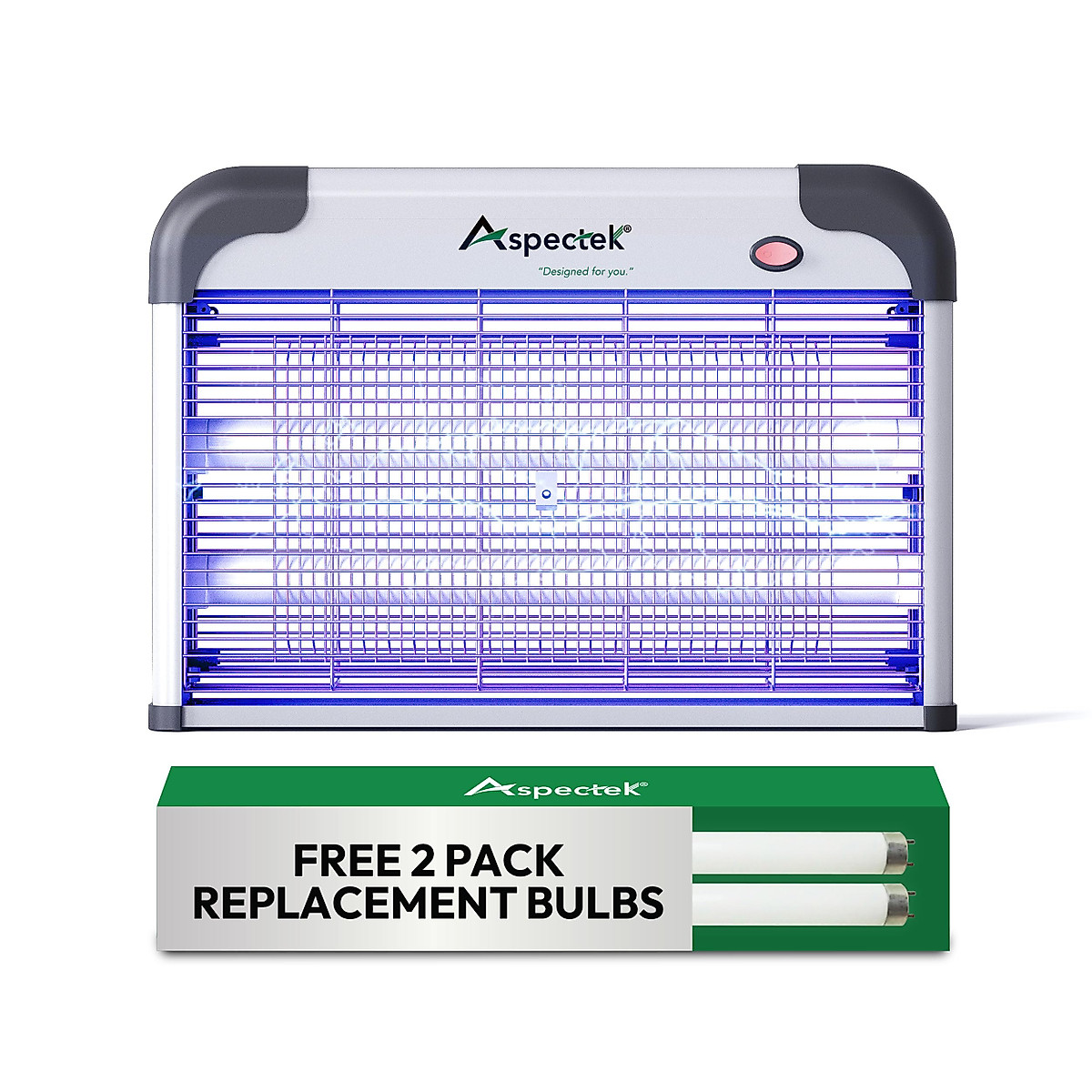 Aspectek 20W Electric Bug Zapper for Indoor use. Effective Against Mosquitoes and Flies. 2 Extra Replacement Bulbs Included. Lightweight Design, 2800V Powerful Grid, Easy Cleaning, Washable Tray.