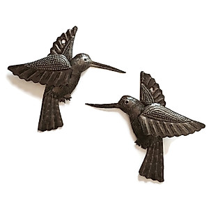 Hummingbirds, Set of 2, Nature Inspired Small Wall Hanging Ornamental Birds, Fall Garden Home Decorations, Good Luck Accent Plaques, Handmade in Haiti 6 x 5.5 Inches