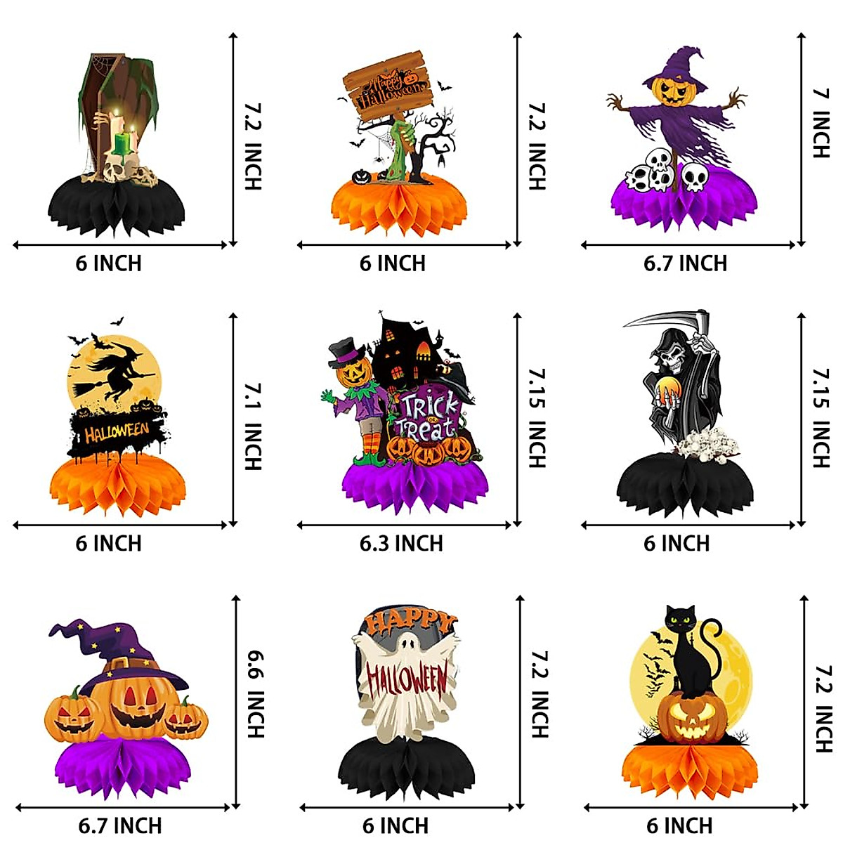 MEILINJIAN 9 Pack Halloween Table Centerpiece Halloween Decorations Honeycomb Centerpieces Halloween Birthday Party Decorations Supplies