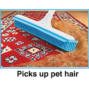 X-Broom- All Purpose Rubber Bristle Carpet Broom with Full-Length Squeegee to Remove Pet Hair, Dust, Dirt, Water