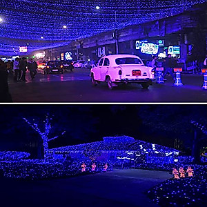 Solar String Lights Outdoor, 4-Pack Each 72FT 200 LED, Solar Twinkle Lights Outdoor Waterproof with 8 Modes, Copper Wire Solar Fairy Lights for Tree Outside Decorations (Blue)