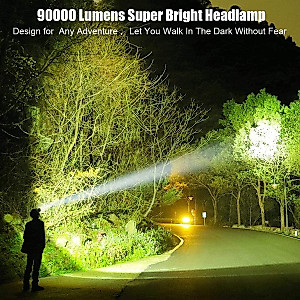 LED Rechargeable Headlamp, 90000 Lumens Super Bright with 5 Modes and IPX6 Level Waterproof USB Rechargeable Headlamp, 90° Adjustable, Suitable for Outdoor Camping, Running, Cycling,Climbing, Etc