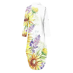 Wedding Guest Dresses for Women Betten Down Dresses Long Sleeve V Neck Sundress with Pockets Fashion Outdoor Mixi Yellow Large