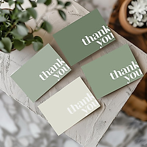 Paper Play Thank You Cards Bulk Pack of 40 Green, 5x3.5 Inches with Matching Stickers & Envelopes, Minimalistic Design Suitable for Business, Baby Shower, Wedding, Small Business, Graduation, Funeral