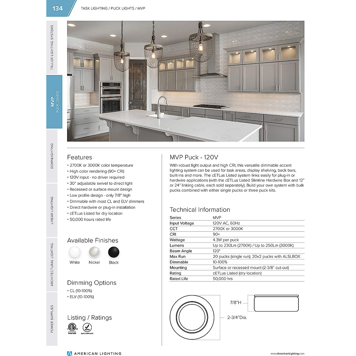 MVP Three Puck Kit, Easy to Install Dimmable Swivel Puck Lights, Linkable, cETLus Listed, 2-3/4-Inch Diameter, 4.3-Watt, 2700K White Finish, 3-Pack Puck Kit