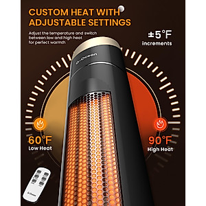 Space Heater, 34" Space Heater for Large Room with Remote, 1500W Tower Heater with 12H Timer, 70° Oscillating, Adjustable Thermostat, Overheating & Tip-over Protection, Indoor Use, Black