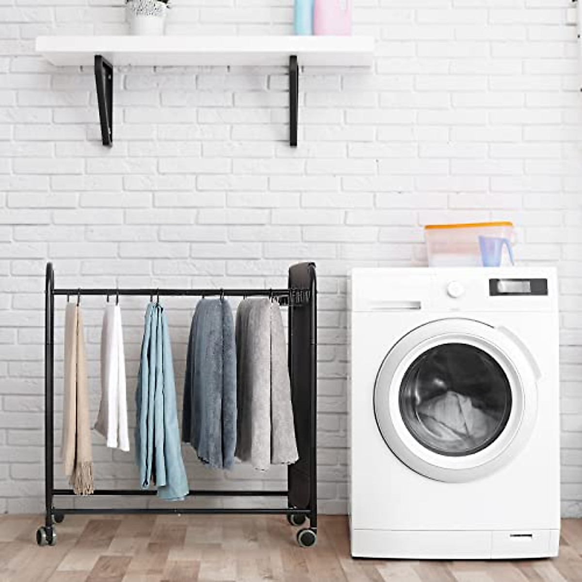 Pants Hanger Rolling Pants Trolley Pant Rack with 20 Hangers and Side Bag Multifunctional Closet Organizer for Jeans Scarf Skirts Trouser Blanket, Black