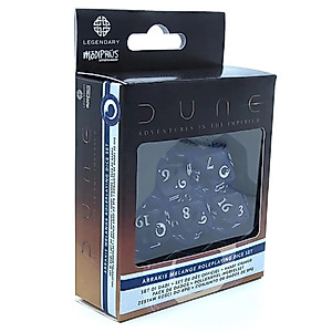Dune Adventures in The Imperium: Arrakis Melange Dice Set - (5) Twenty Sided Rolplaying Dice Set - Translucent Blue with Silver Numbering, Tabletop Roleplaying Accessory