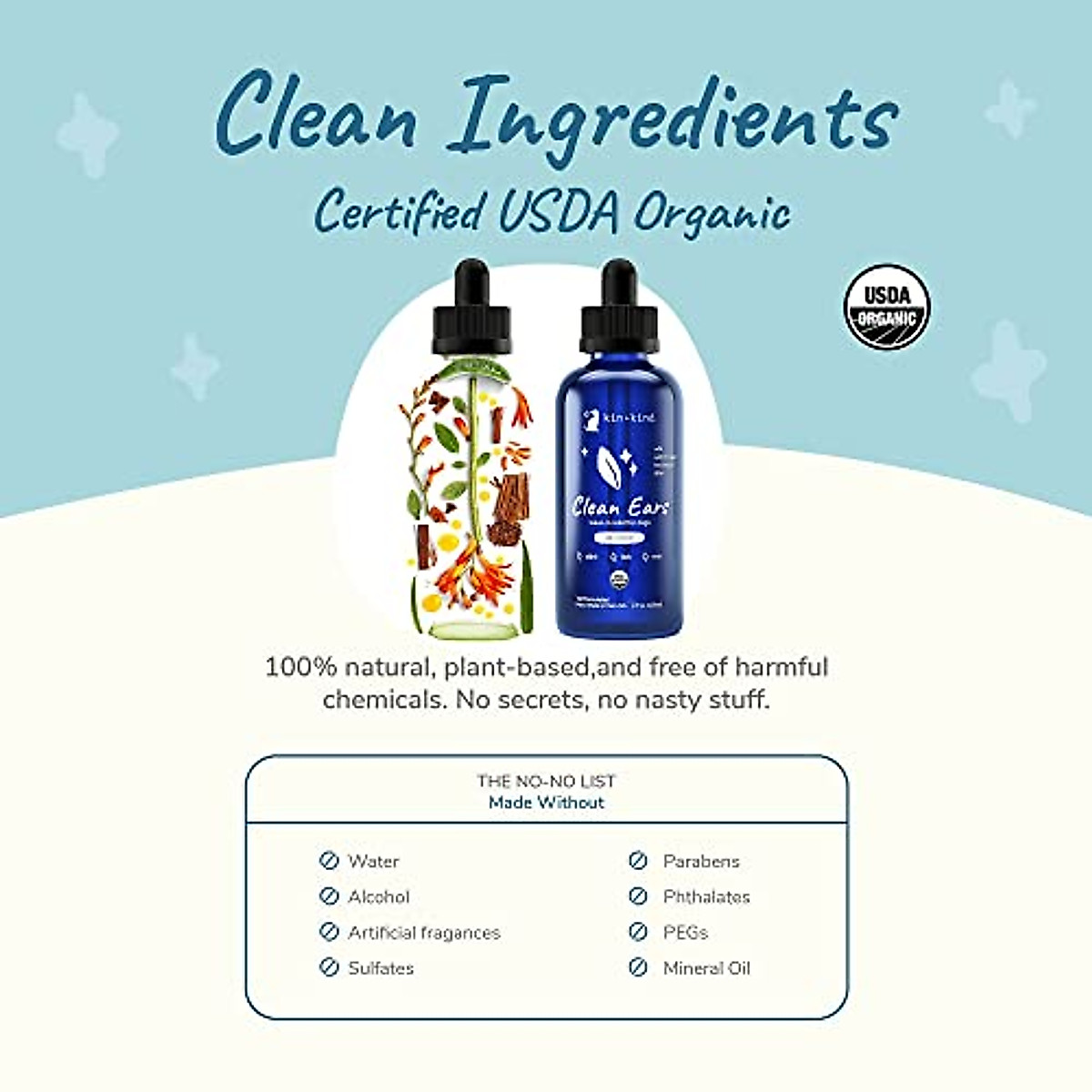 kin+kind Organic Ear Cleaner for Dogs - Made in The USA - Easy to Use & Mess-Free Dog Ear Drops for Wax, Odor, & Itchy Dog Ears w/Witch Hazel, Tea Tree Oil, & Aloe Vera - Ear Wash for Dogs(4 fl oz)