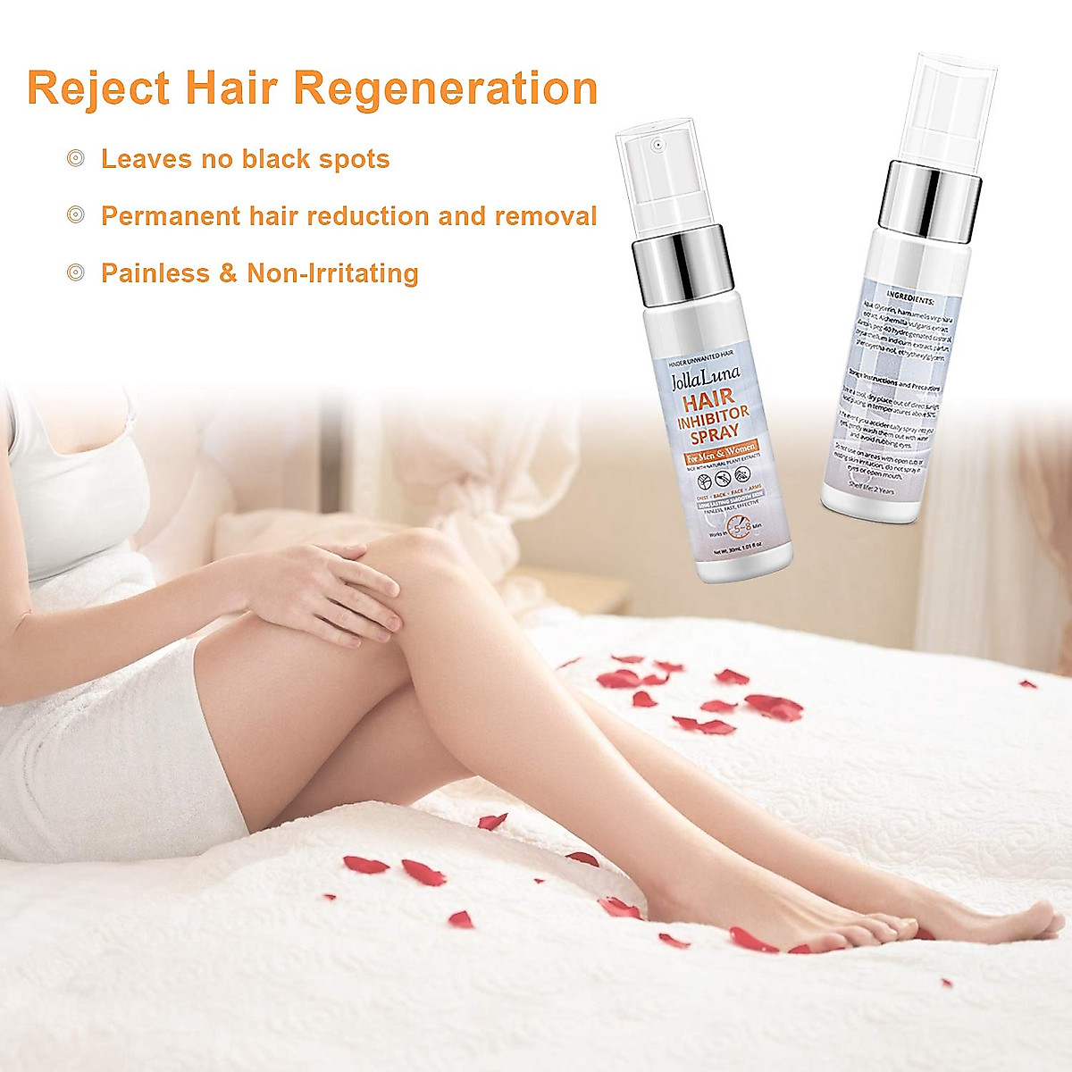 JollaLuna Hair Inhibitor, Hair Removal Spray, Hair Stop Growth Spray for Men and Women, Non-Irritating Painless Hair Removal for Face Arms Legs Chest Armpit, 30 mL (Aromatic)