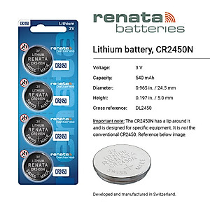 Renata Batteries CR2450N 3 Volt Lithium Coin Battery (4 Pack)