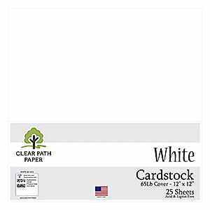 White Cardstock - 12 x 12 inch - 65Lb Cover - 25 Sheets - Clear Path Paper
