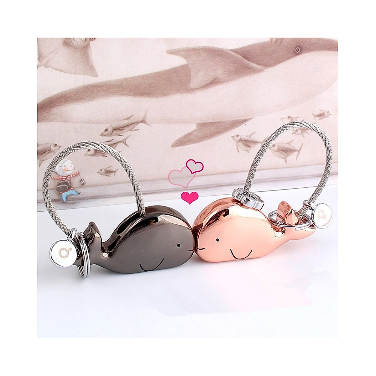 MILESI Sweet Kissing Whale Couples Keychains Birthday Present Valentine‘s Gift Anniversary for him and her