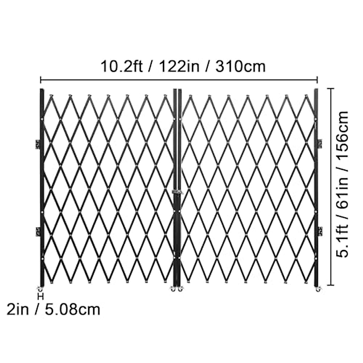 VEVOR Double Folding Security Gate, 63.39" H x 122" W Folding Door Gate, Steel Accordion Security Gate, Flexible Expanding Security Gate, 360° Rolling Barricade Gate, Scissor Gate or Door with Keys